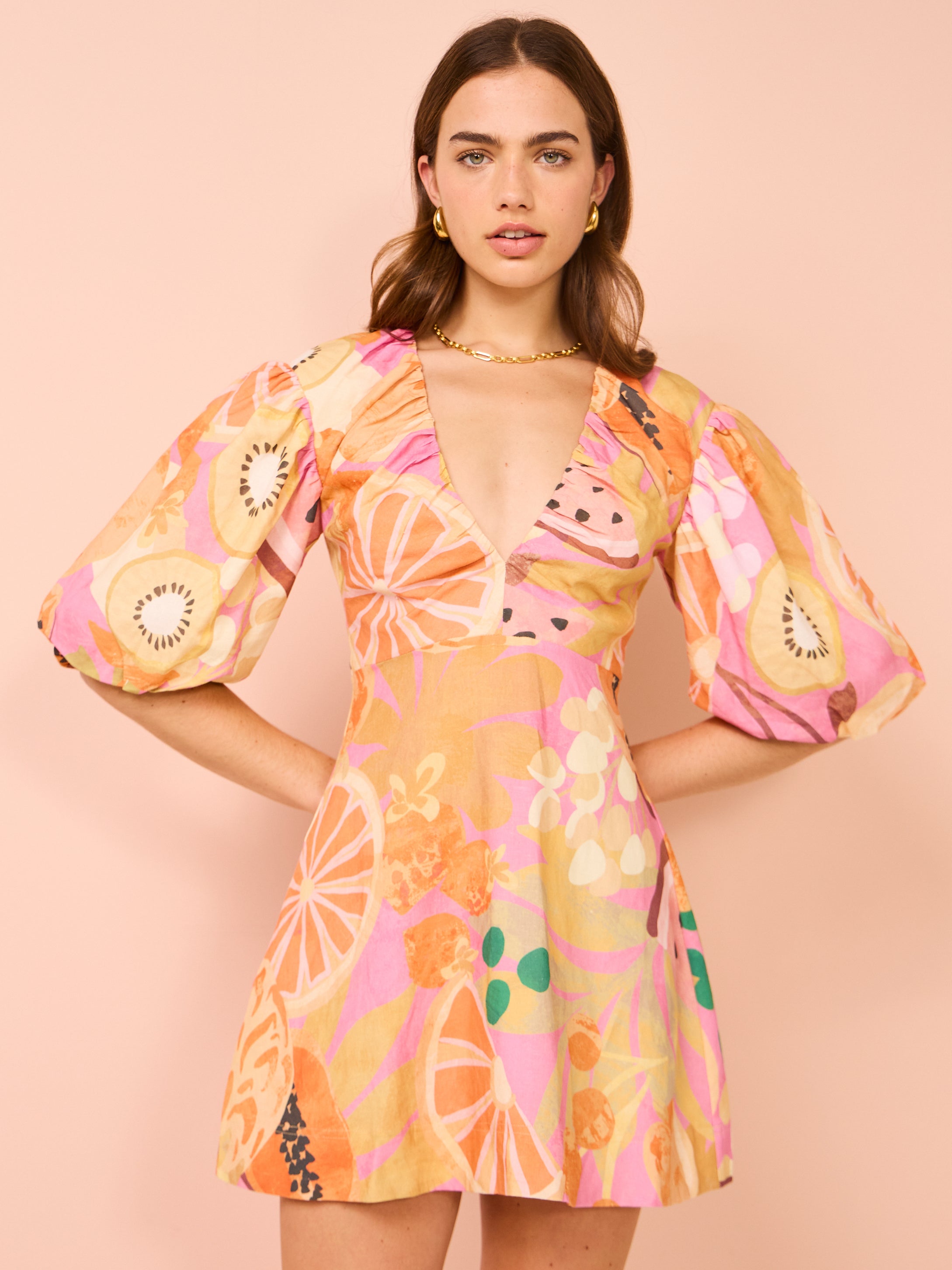 By Nicola Bolero Gathered Neckline Mini Dress In Fruit Punch Coco And Lola