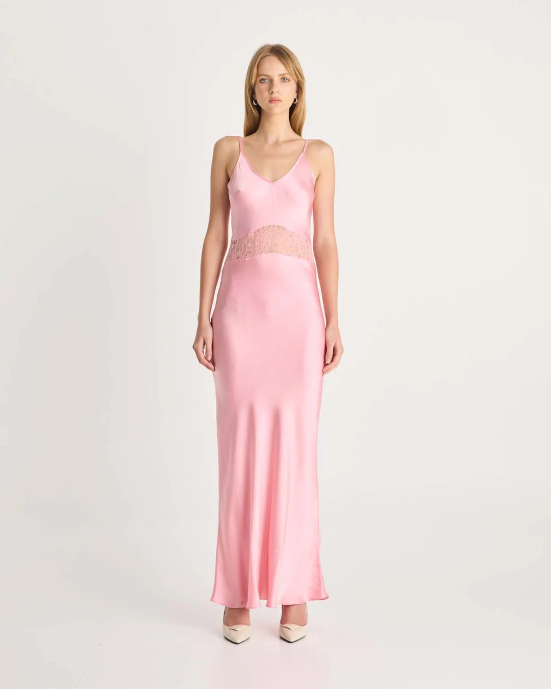 Romy Silk Maxi Dress with Lace in Candy Pink – Coco & Lola