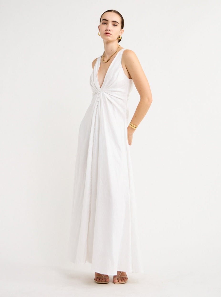 Joslin Sabrina Linen Maxi Dress in Optical White – Coco & Lola