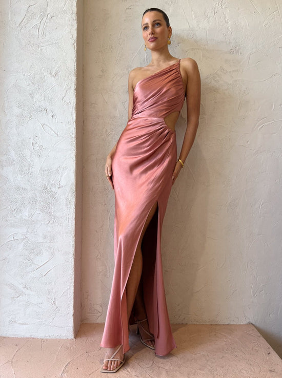 Shona Joy Asymmetrical Gathered Maxi Dress in Antique Rose – Coco & Lola