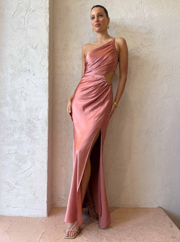 Shona Joy Asymmetrical Gathered Maxi Dress in Antique Rose – Coco & Lola