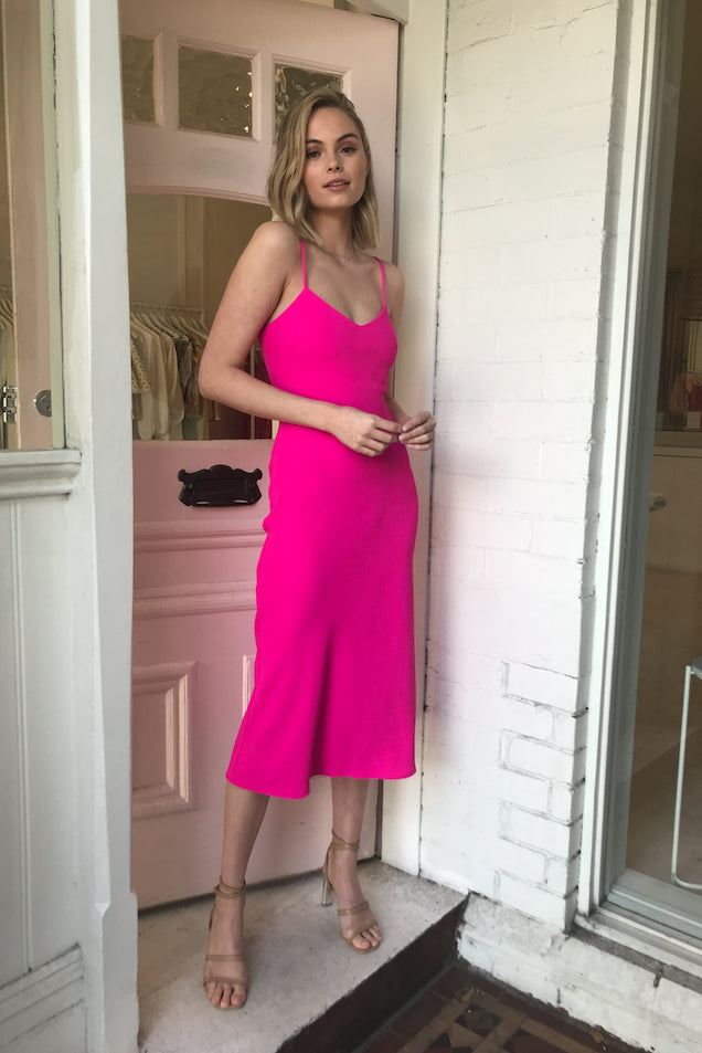 By Johnny Neon Bias Slip Midi Dress in Neon Pink – Coco & Lola
