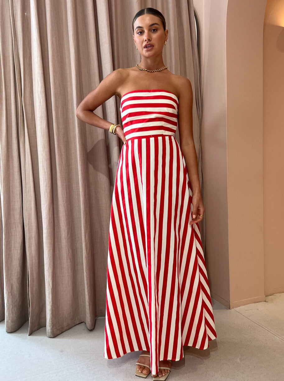 Aston Studio Hazel Dress in Ruby/Antique Stripe – Coco & Lola