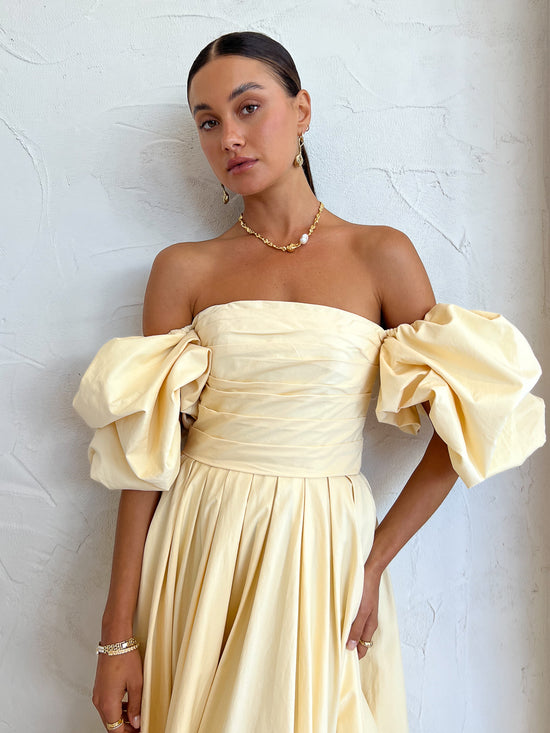 Matilda Puff Sleeve Midi Dress in Lemon – Coco & Lola