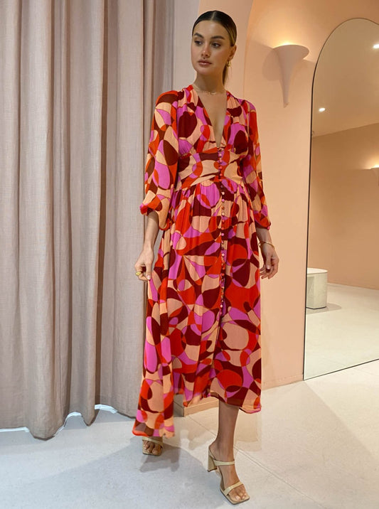 Sofia The Label Capri Sheer Midi Dress in Retro Print – Coco & Lola
