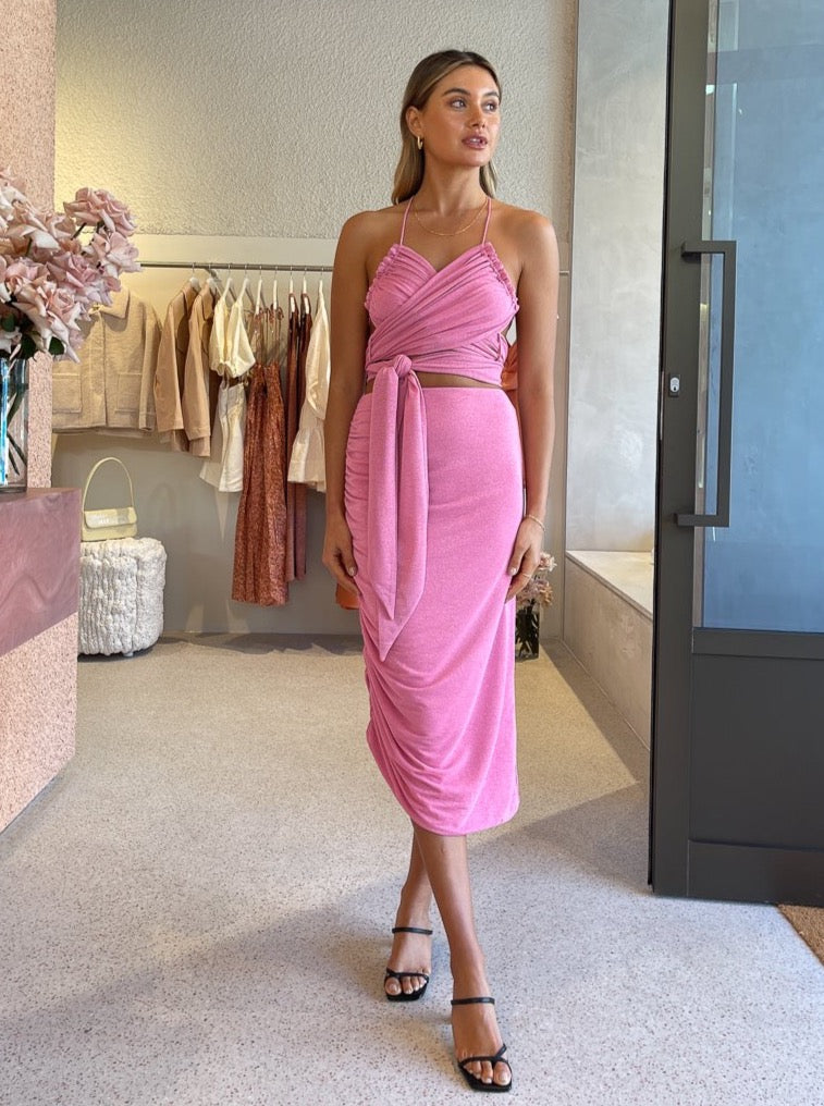 Suboo Asha Rouched Skirt in Pink Metallic – Coco & Lola